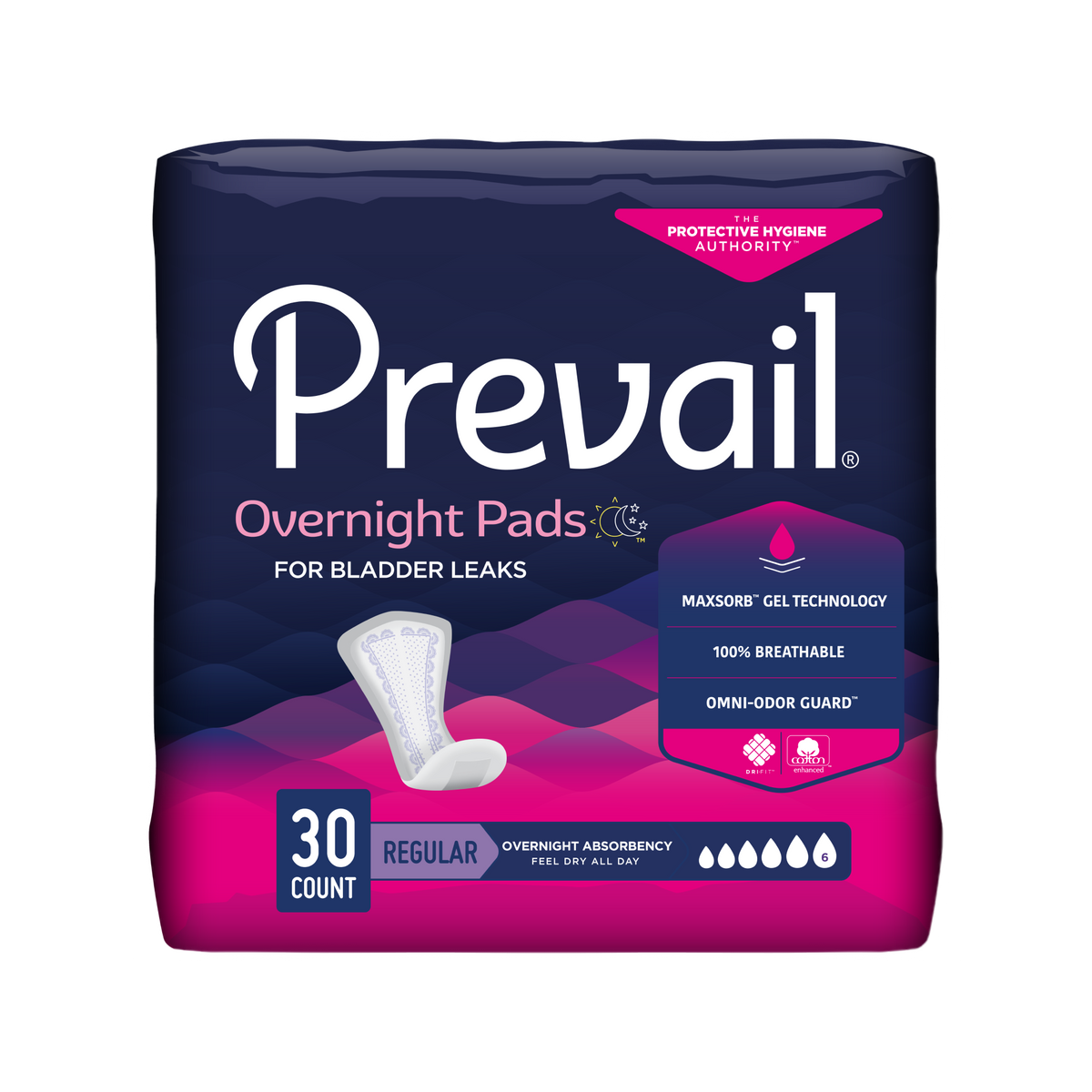 Prevail Incontinence Bladder Control Pads for Women, Overnight Absorbe ...